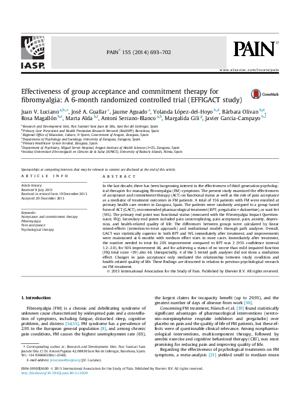 (PDF) Effectiveness of group acceptance and commitment therapy for fibromyalgia: A 6-month ...