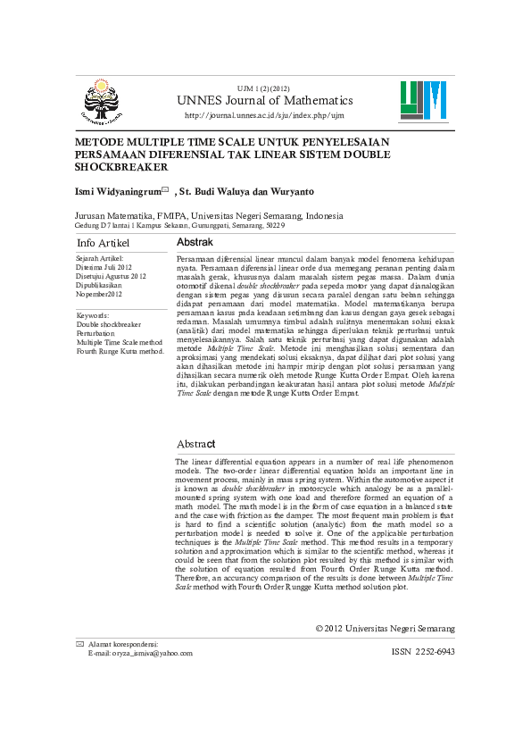 (PDF) Metode Multiple Time Scale Untuk Penyelesaian Persamaan ...