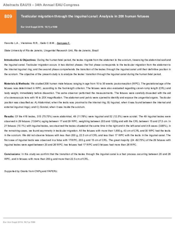(PDF) Testicular migration through the inguinal canal: Analysis in 208 ...