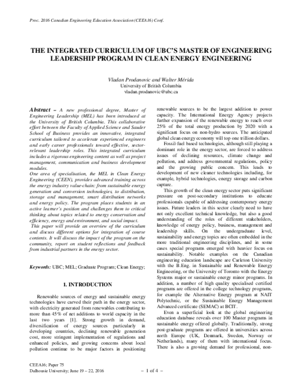 (PDF) The Integrated Curriculum of Ubc’s Master of Engineering ...