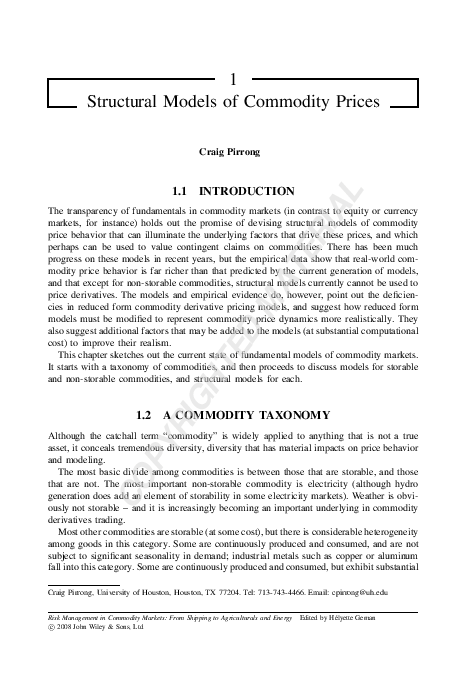 (PDF) Structural Models of Commodity Prices