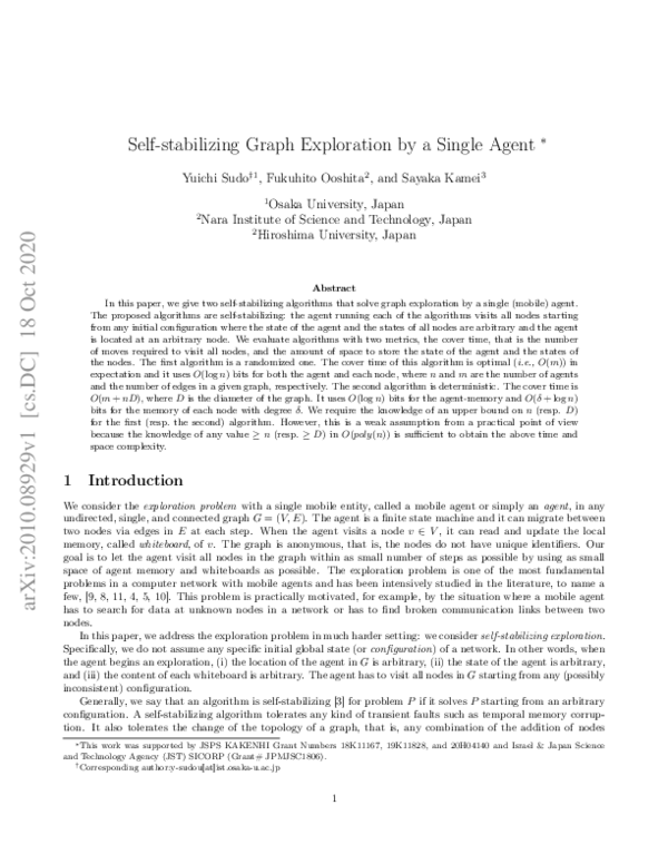 (PDF) Self-stabilizing Graph Exploration by a Single Agent