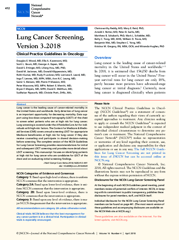 (PDF) Lung Cancer Screening, Version 3.2018, NCCN Clinical Practice Guidelines in Oncology