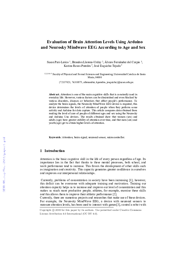 Pdf Evaluation Of Brain Attention Levels Using Arduino And Neurosky Mindwave Eeg According To