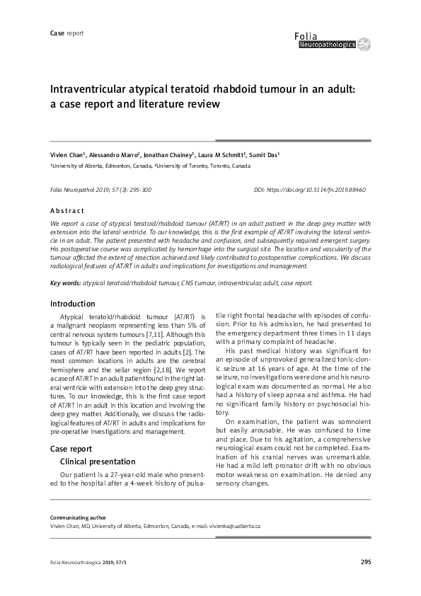 (PDF) Intraventricular atypical teratoid rhabdoid tumour in an adult: a ...