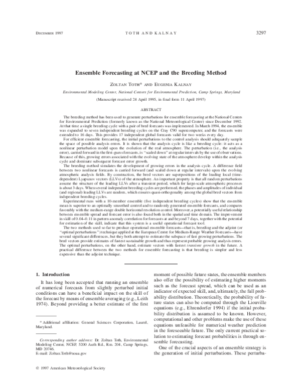 (PDF) Ensemble Forecasting at NCEP and the Breeding Method