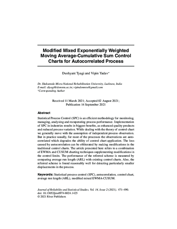 (PDF) The Modified Mixed Exponentially Weighted Moving Average-Cumulative Sum Control Charts for ...