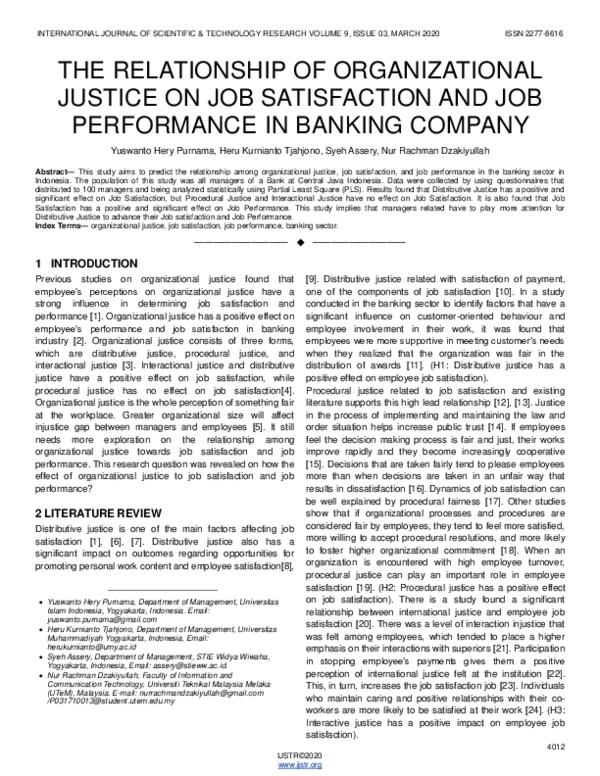 (PDF) The Relationship of Organizational Justice on Job Satisfaction and Job Performance in ...