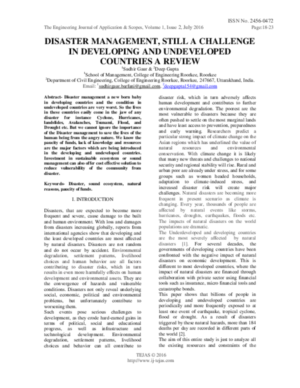 (PDF) Disaster Management, Still a Challenge in Developing and ...