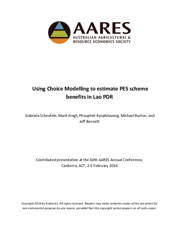 (PDF) Using Choice Modelling to estimate PES scheme benefits in Lao PDR