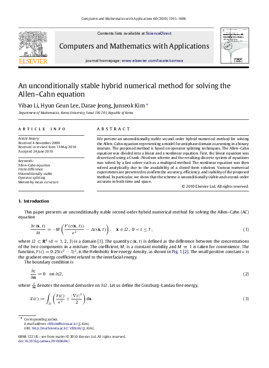 (PDF) An unconditionally stable hybrid numerical method for solving the Allen–Cahn equation