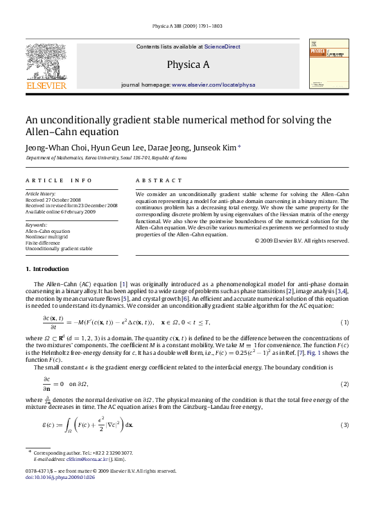 (PDF) An unconditionally gradient stable numerical method for solving the Allen–Cahn equation