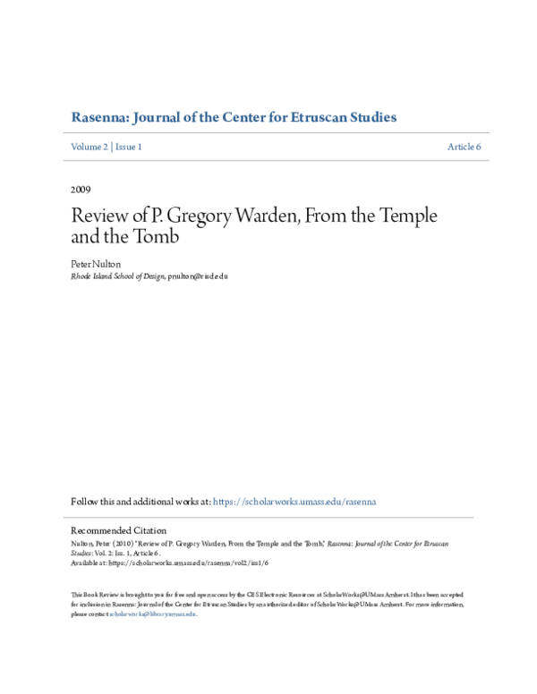 (PDF) Review of P. Gregory Warden, From the Temple and the Tomb
