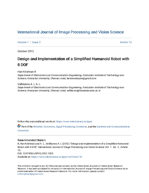 (PDF) Design and Implementation of a Simplified Humanoid Robot with 8 DOF