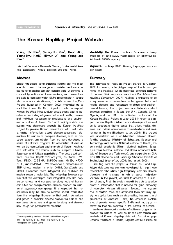 (PDF) The Korean HapMap Project Website