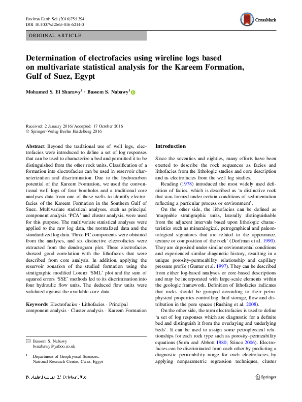 (PDF) Determination of electrofacies using wireline logs based on ...