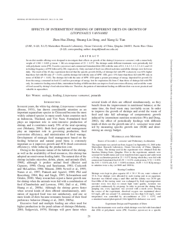 (PDF) Effects of Intermittent Feeding of Different Diets on Growth of Litopenaeus Vannamei