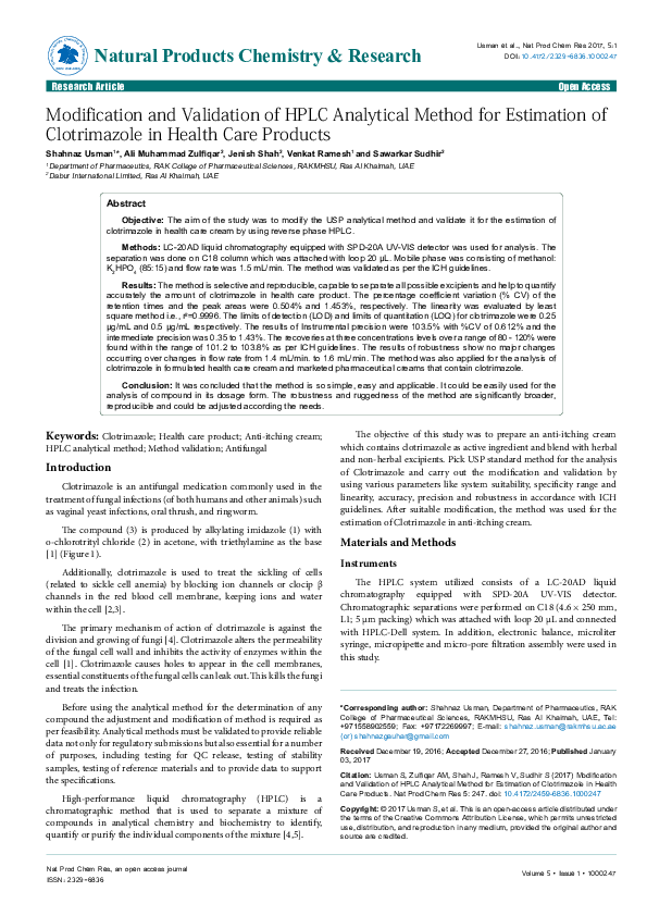 Pdf Modification And Validation Of Hplc Analytical Method For Estimation Of Clotrimazole In