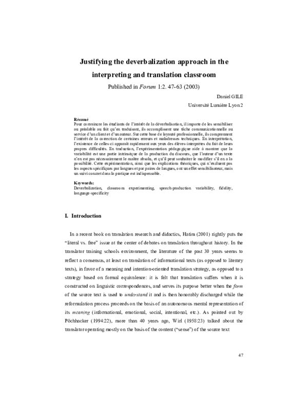(PDF) Justifying the deverbalization approach in the interpreting and ...