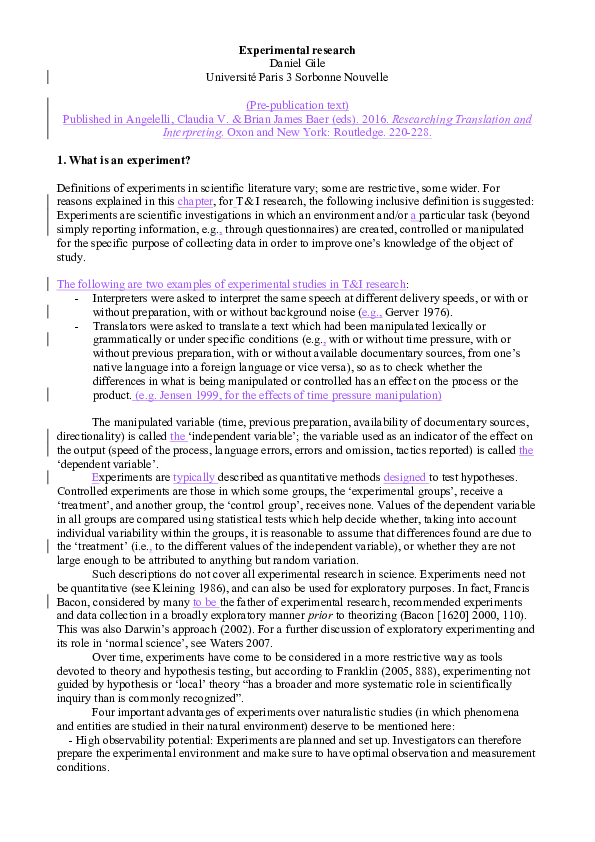 (PDF) Experimental research in