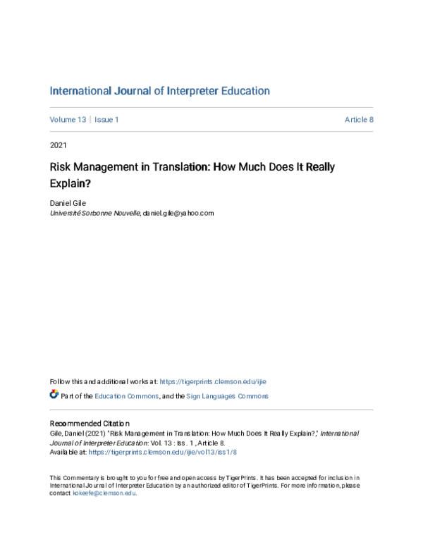 (PDF) Risk Management in Translation: How Much Does It Really Risk ...