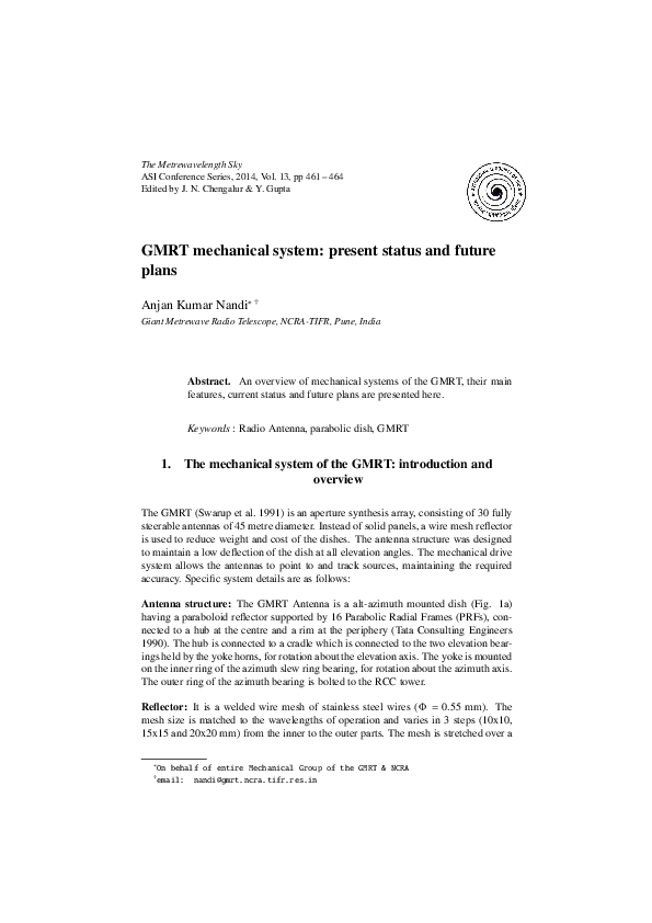 (PDF) GMRT mechanical system: present status and future plans