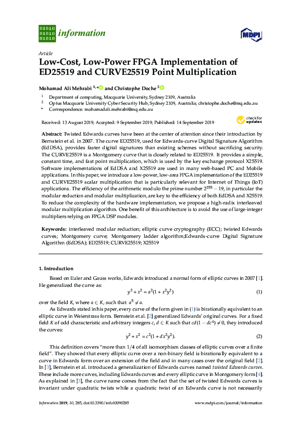 (PDF) Low-Cost, Low-Power FPGA Implementation of ED25519 and CURVE25519 ...
