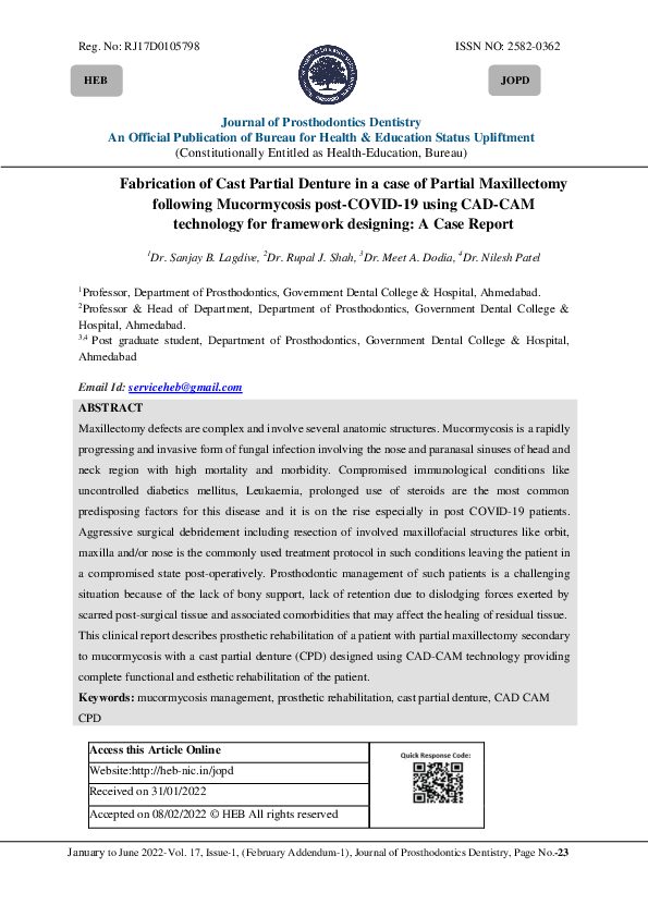 (PDF) Fabrication of Cast Partial Denture in a case of Partial ...