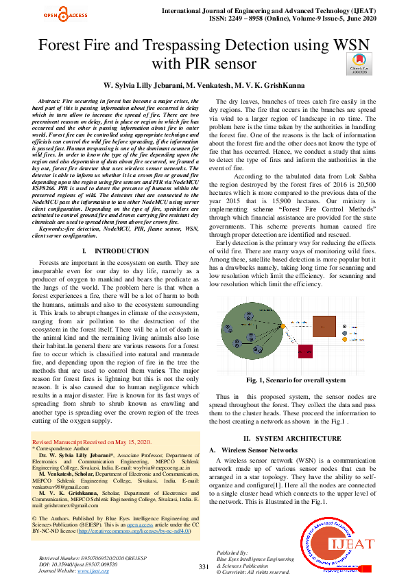 (PDF) Forest Fire and Trespassing Detection using WSN with PIR sensor