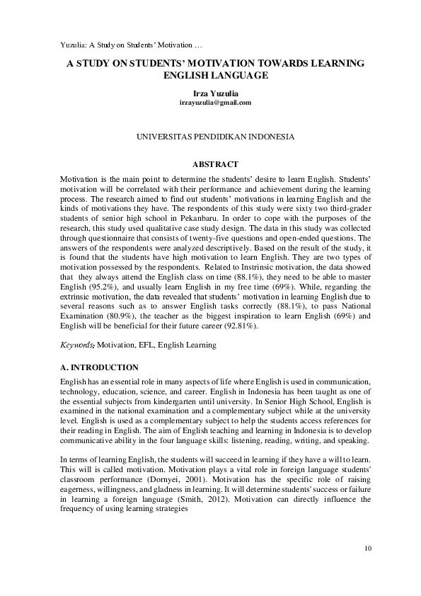 (PDF) A study on Students’ Motivation towards Learning English Language