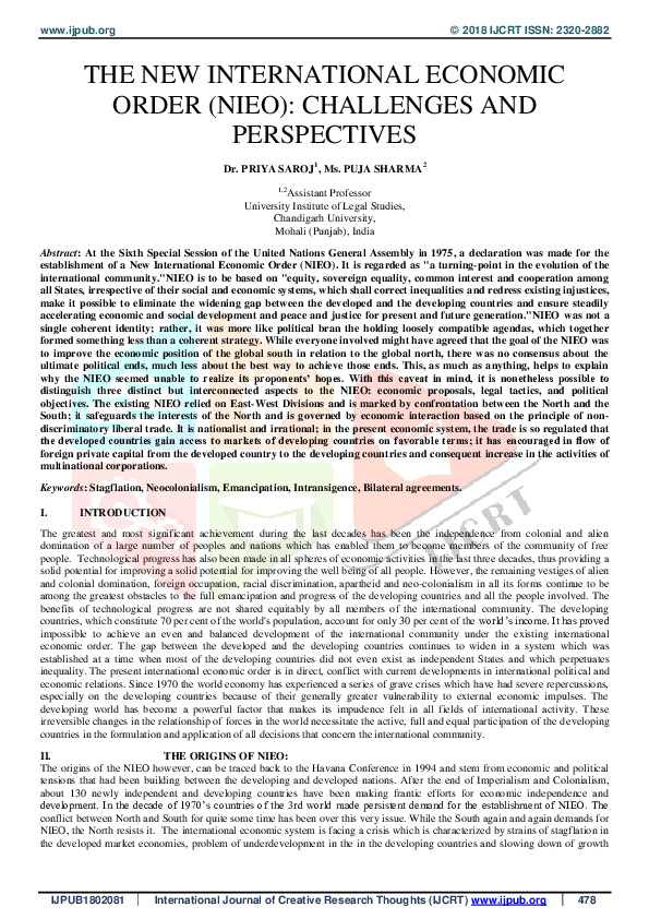 (PDF) The New International Economic Order (Nieo): Challenges and ...