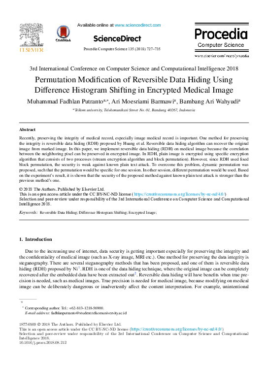 Pdf Permutation Modification Of Reversible Data Hiding Using Difference Histogram Shifting In