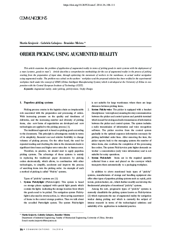(PDF) Order Picking Using Augmented Reality