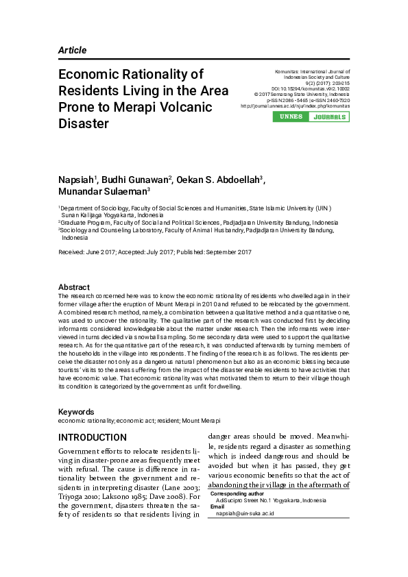 (PDF) Economic Rationality of Residents Living in the Area Prone to ...