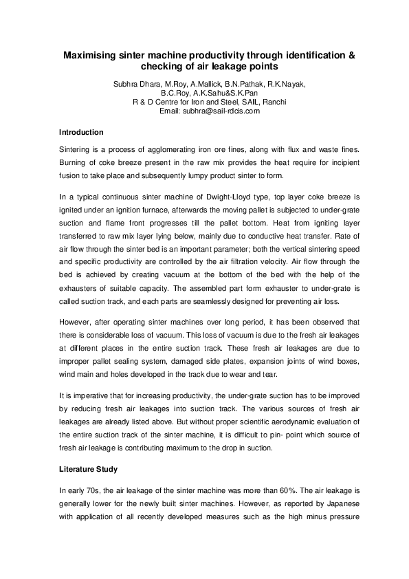 (PDF) Maximising sinter machine productivity through identification ...
