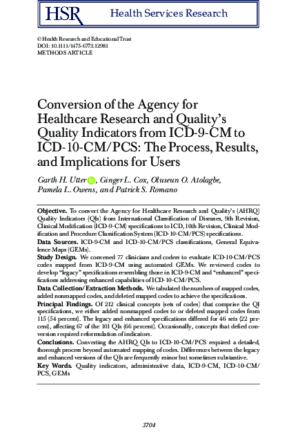 (PDF) Conversion of the Agency for Healthcare Research and Quality's ...