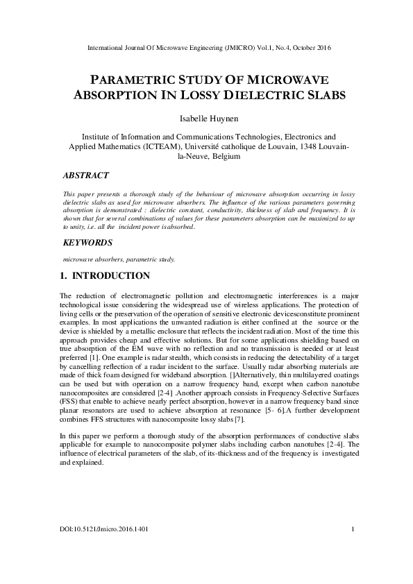 (PDF) PARAMETRIC STUDY OF MICROWAVE ABSORPTION IN LOSSY DIELECTRIC SLABS