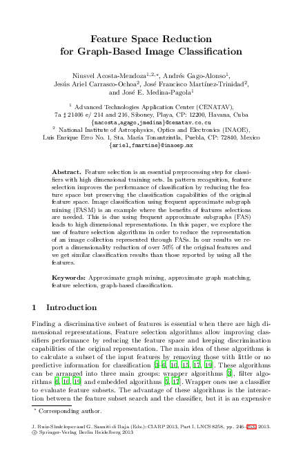 (PDF) Feature Space Reduction for Graph-Based Image Classification