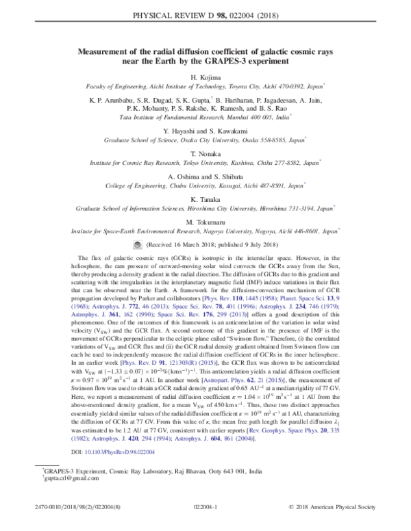 (PDF) Measurement of the radial diffusion coefficient of galactic ...
