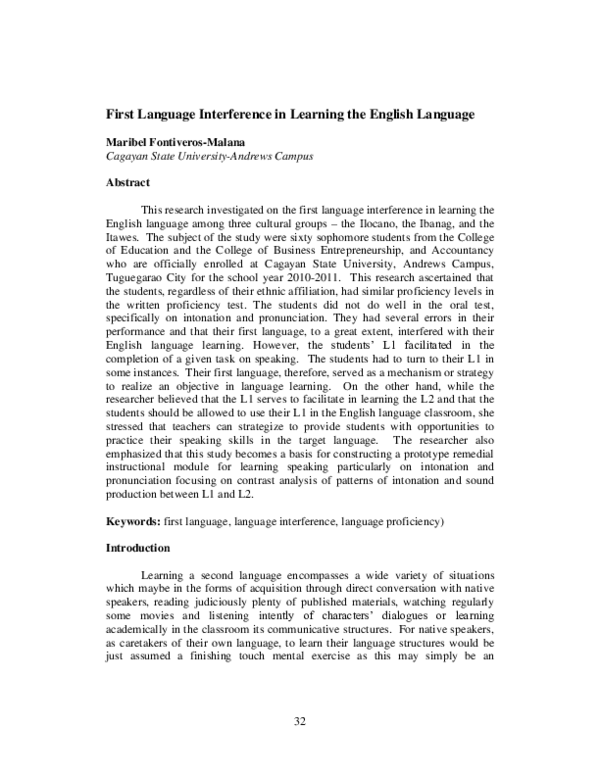 (PDF) First Language Interference in Learning English Language