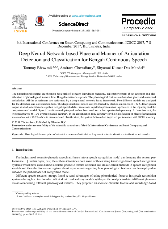(PDF) Deep Neural Network based Place and Manner of Articulation Detection and Classification ...