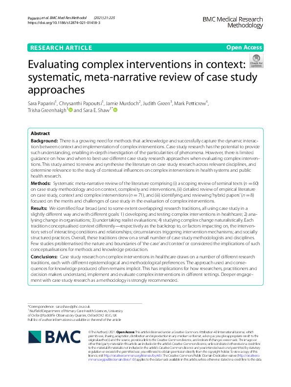 (PDF) Evaluating complex interventions in context: systematic, meta ...
