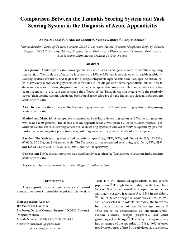 (PDF) Comparison Between the Tzanakis Scoring System and Yash Scoring ...