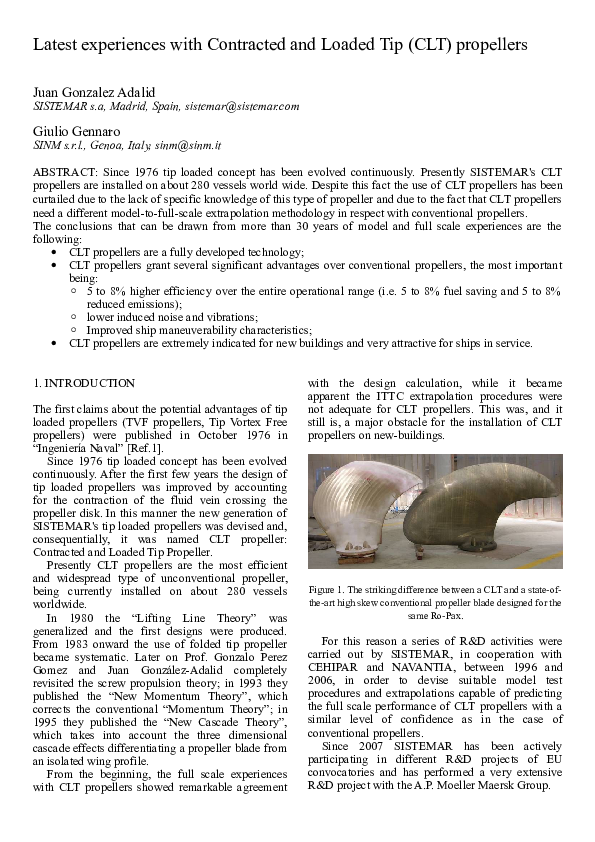 (PDF) Latest experiences with Contracted and Loaded Tip (CLT) propellers