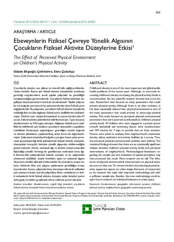 (PDF) The Effect of Perceived Physical Environment on Children’s ...