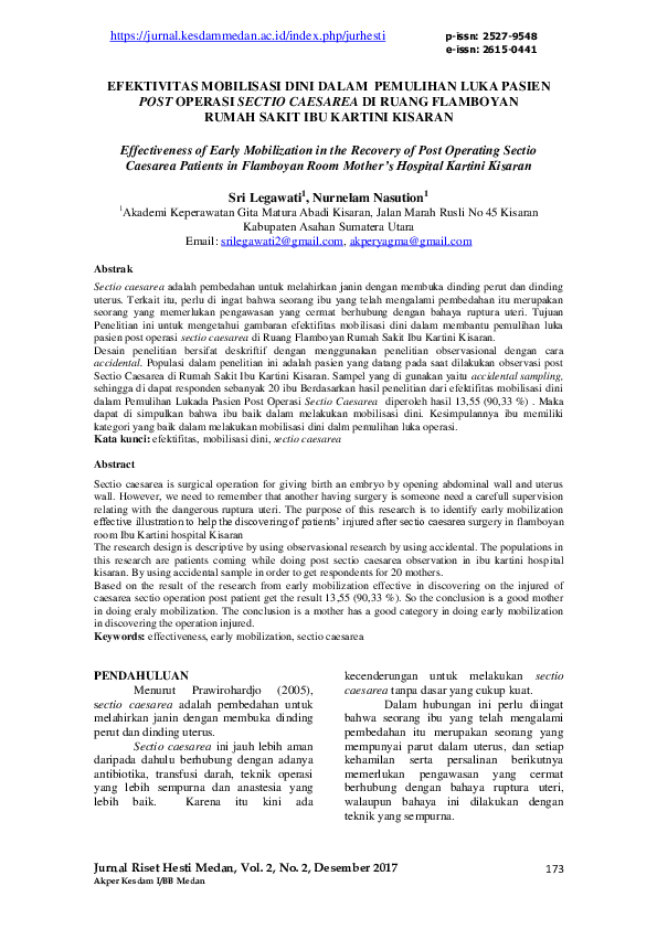 (PDF) Efektivitas Mobilisasi Dini Dalam Pemulihan Luka Pasien Post ...