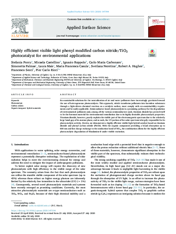 (PDF) Highly efficient visible light phenyl modified carbon nitride ...