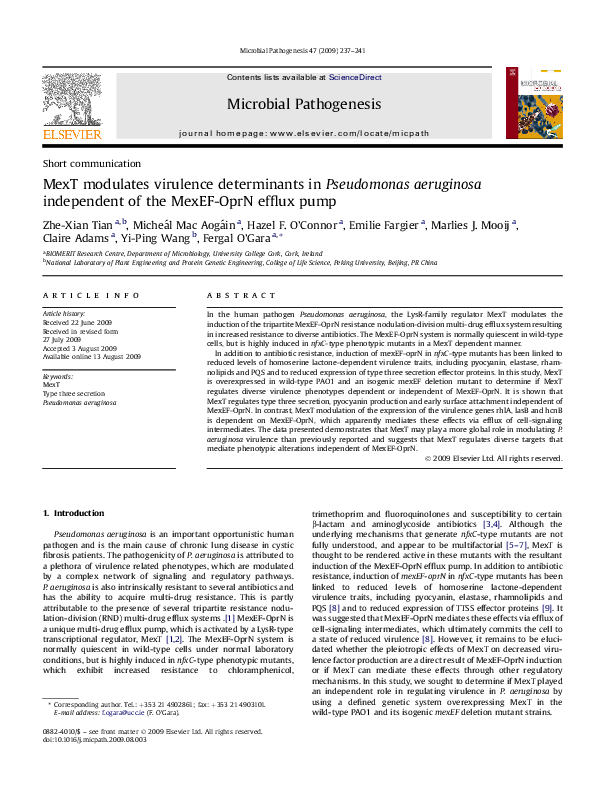(PDF) MexT modulates virulence determinants in Pseudomonas aeruginosa ...