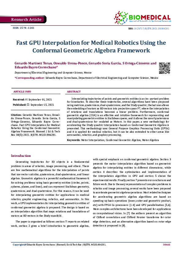 (PDF) Fast GPU Interpolation for Medical Robotics Using the Conformal Geometric Algebra Framework
