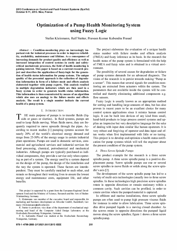 (PDF) Optimization of a pump health monitoring system using fuzzy logic | Ralf Stetter ...